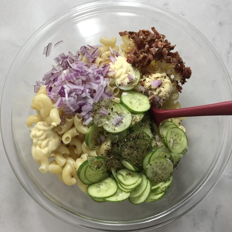 Macaroni Salad Japanese Style with Bacon, Cucumber, and Red Onion ...